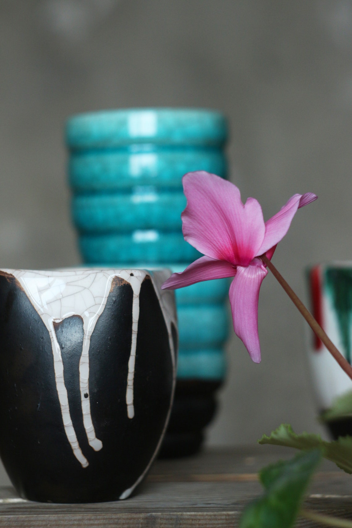 Ceramic cup Handless pottery mug Black and white Ceramic | Etsy