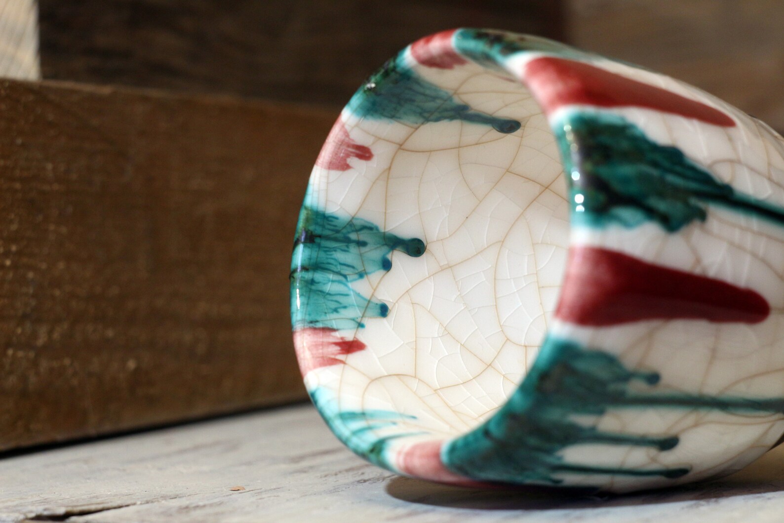 Ceramic Cup Handless Pottery Mug Green Red White Pottery | Etsy