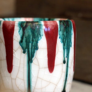 Ceramic Cup Handless Pottery Mug Green Red White Pottery - Etsy