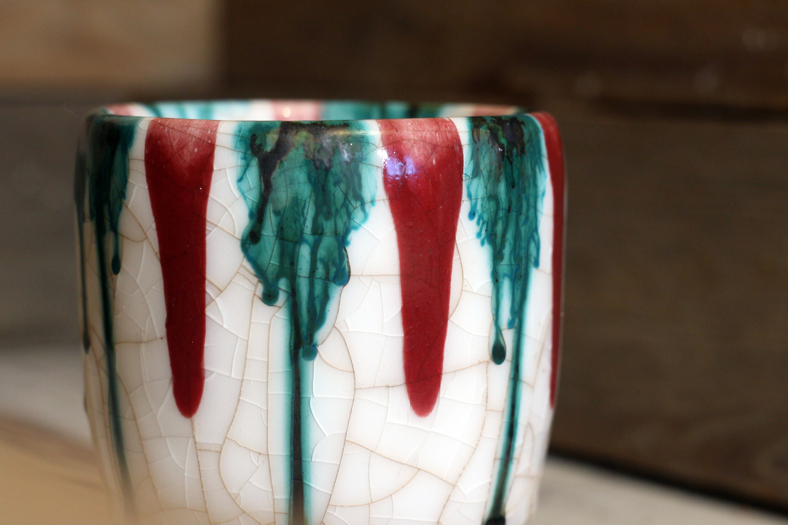 Ceramic Cup Handless Pottery Mug Green Red White Pottery | Etsy
