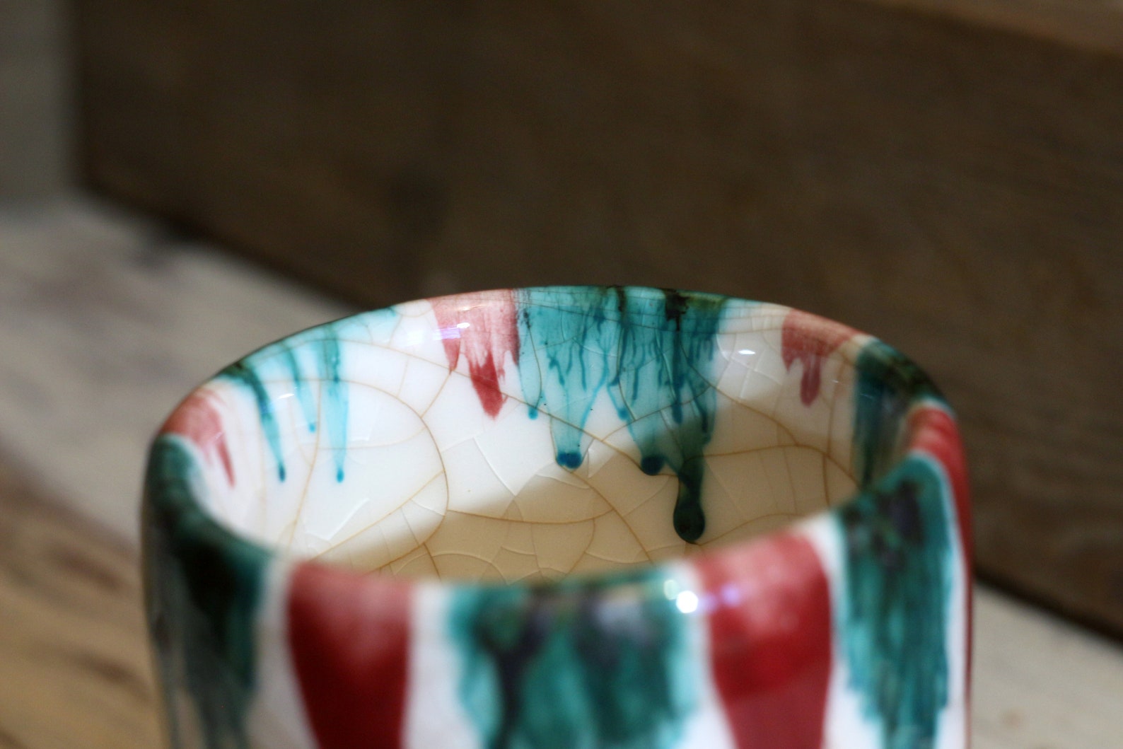 Ceramic Cup Handless Pottery Mug Green Red White Pottery - Etsy
