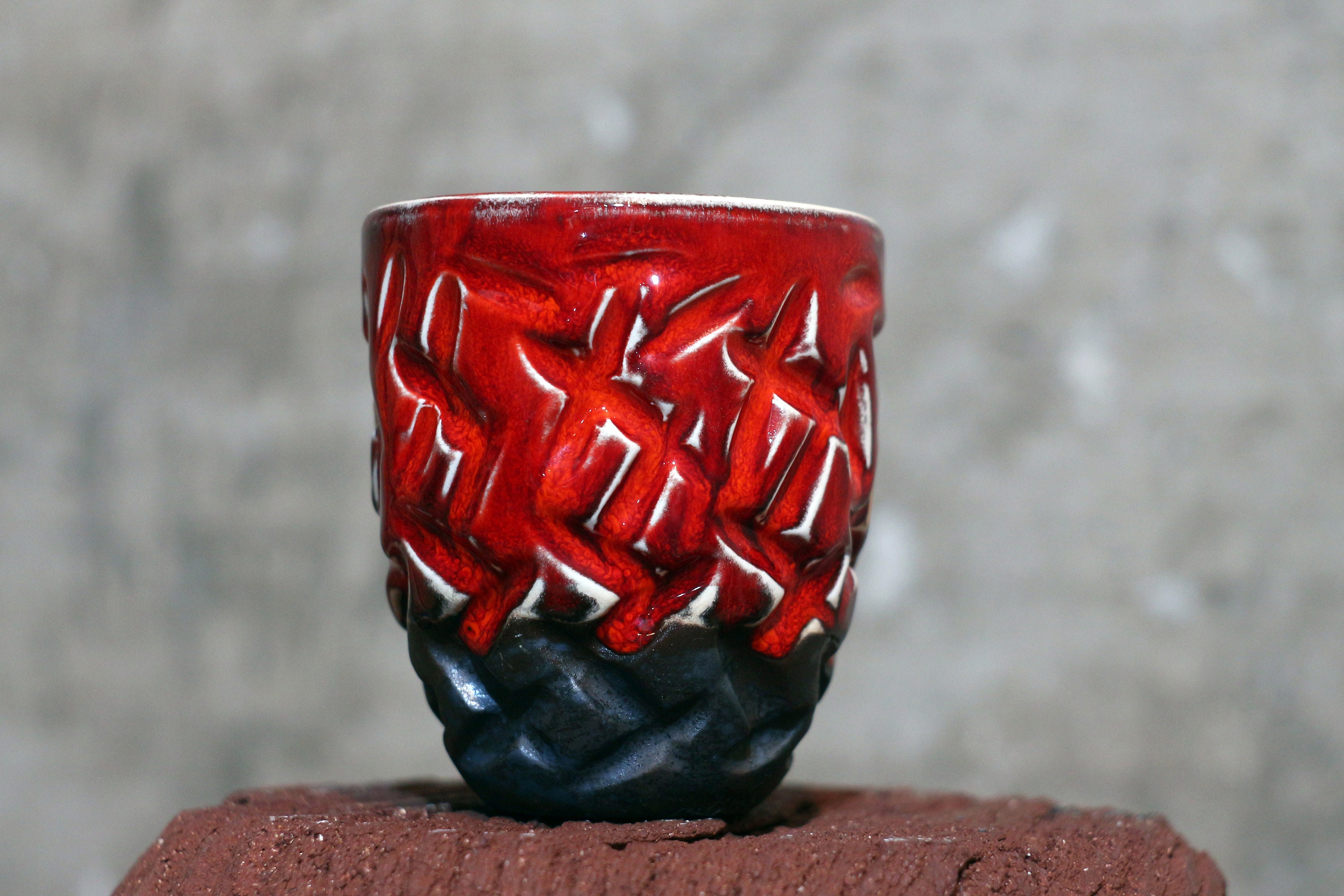 Ceramic cup Handless pottery mug Red white pottery | Etsy