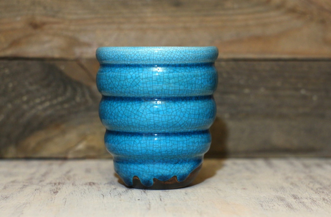 Ceramic Cup Handless Pottery Mug Blue Pottery Handmade Ceramic Tea Mug ...