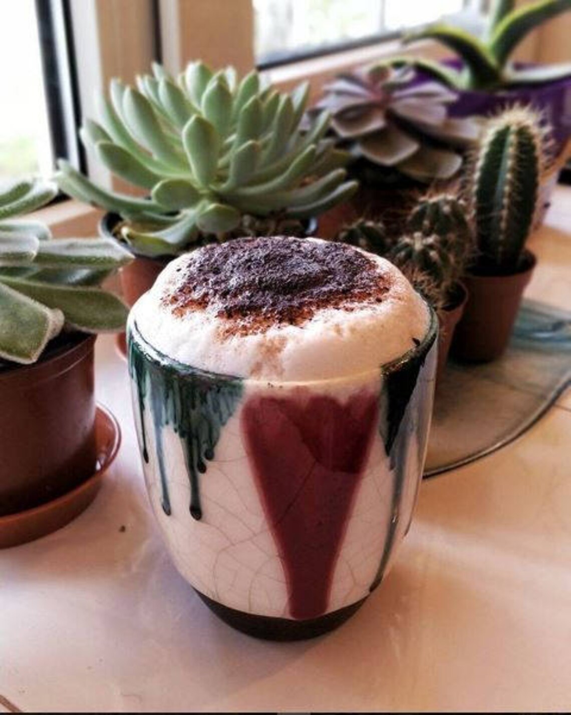 Ceramic Cup Handless Pottery Mug Green Red White Pottery | Etsy