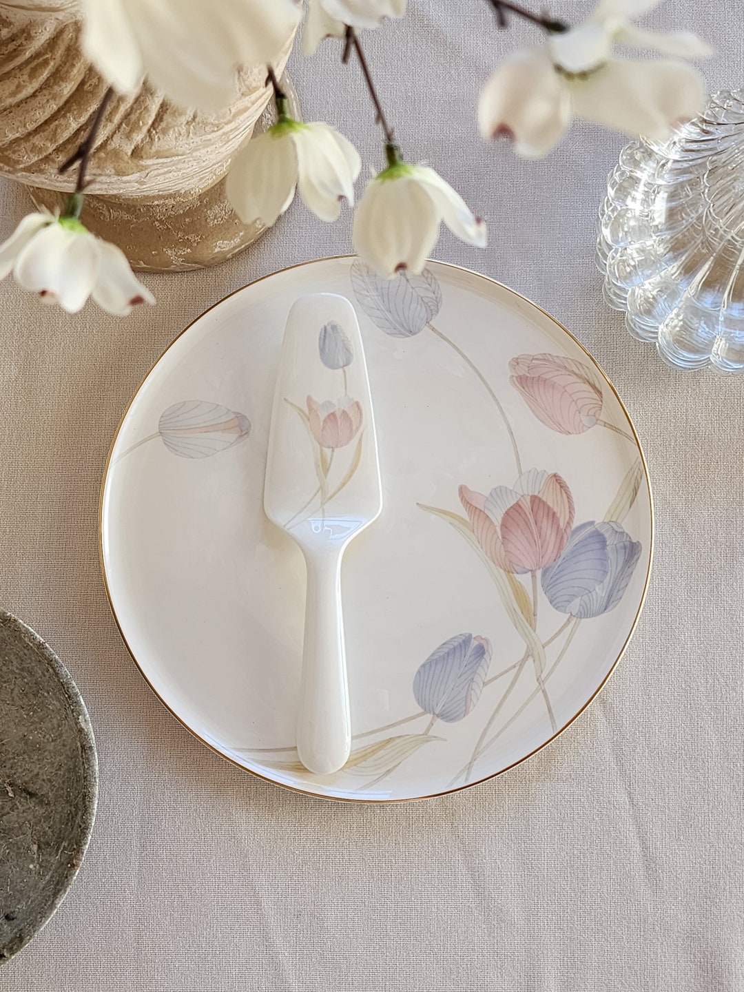 Mikasa Ceramic Cake Plate Set, Vintage 90s Floral Cake Plate ...