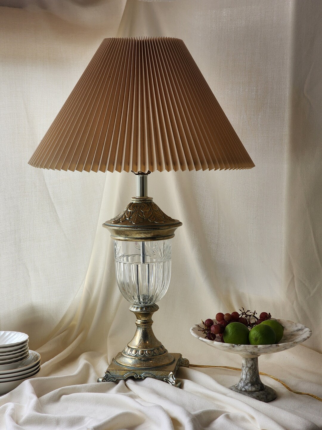 Ornate Silver and Glass Vintage Lamp Apartment Decor Lighting Large ...