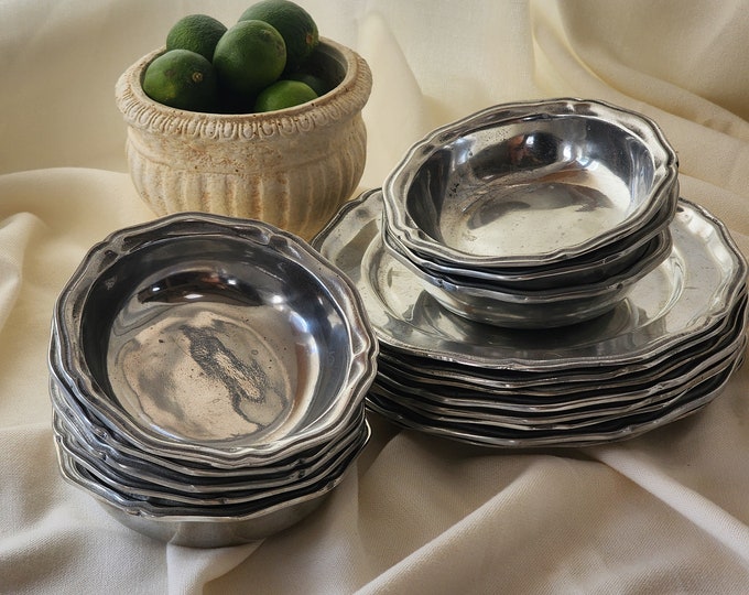 Vintage Pewter Dinnerware Set, CC Cantrell Dinner Plates Bowls, 16 ...
