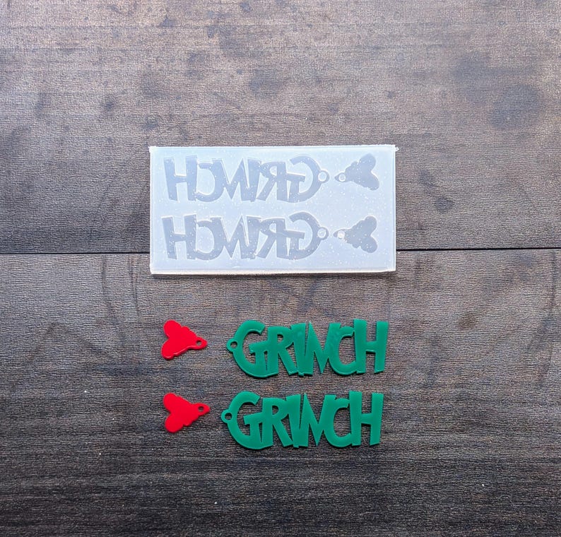 Grinch and Shriveled Heart Word Earring Mold for UV or Epoxy Resin ...