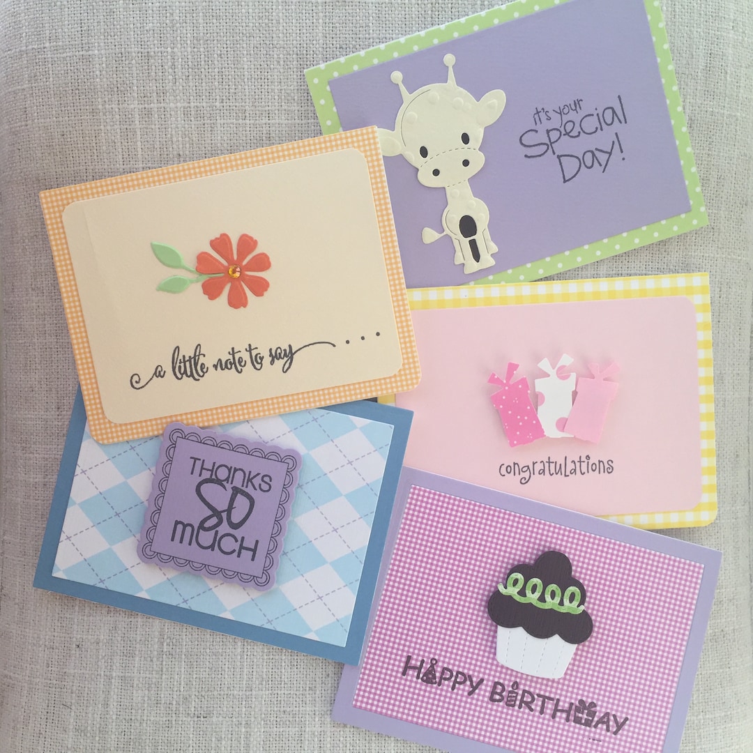 Set of 5 Simple Handmade Greeting Cards for Various Occasions - Etsy