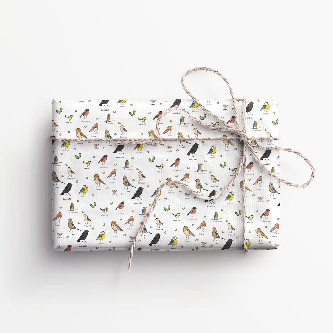 Garden Birds Gift Wrap Set: Birthday Wrapping Paper, Tag & String - Etsy