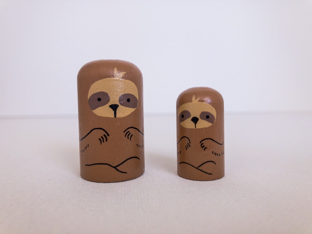 Miniature Sloth Figurines Set of 2, Gift for Sloth Lovers, Peg Doll ...
