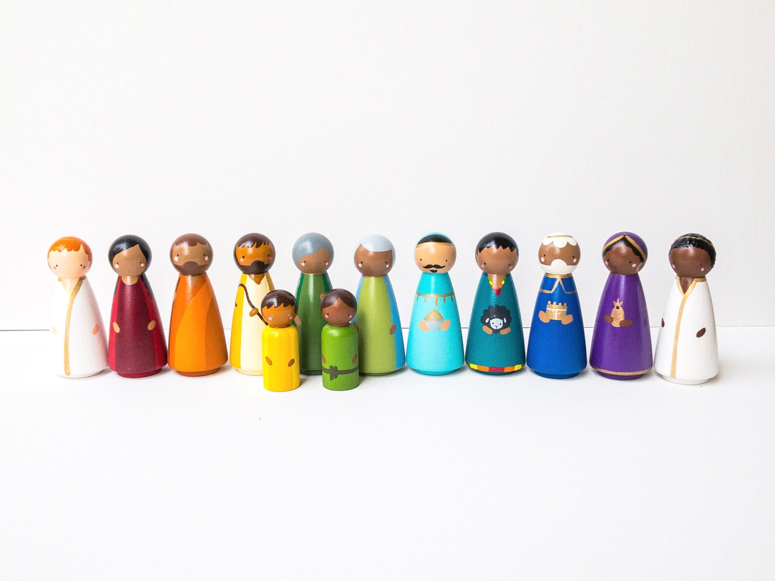 Diverse Peg Doll Nativity Rainbow Set, Brightly Colored Unique and ...