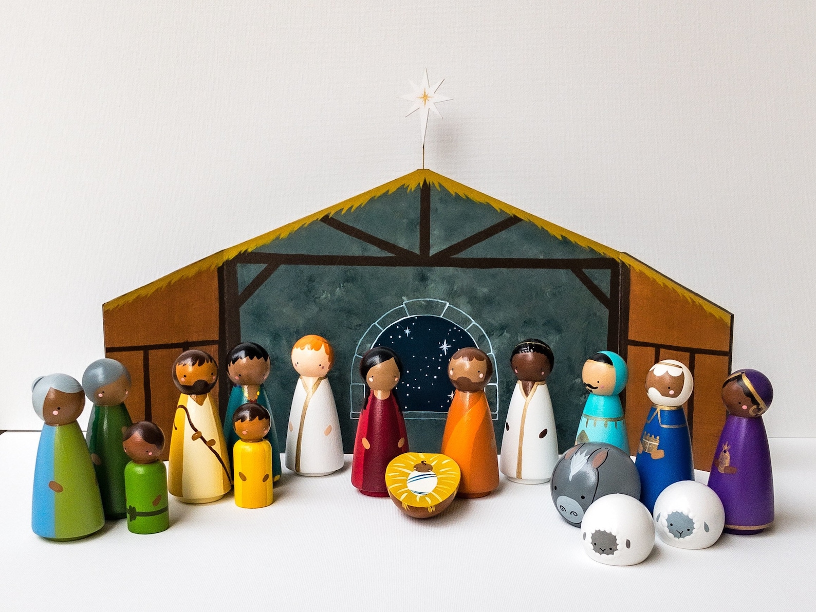 Diverse Peg Doll Nativity Rainbow Set, Brightly Colored Unique and ...