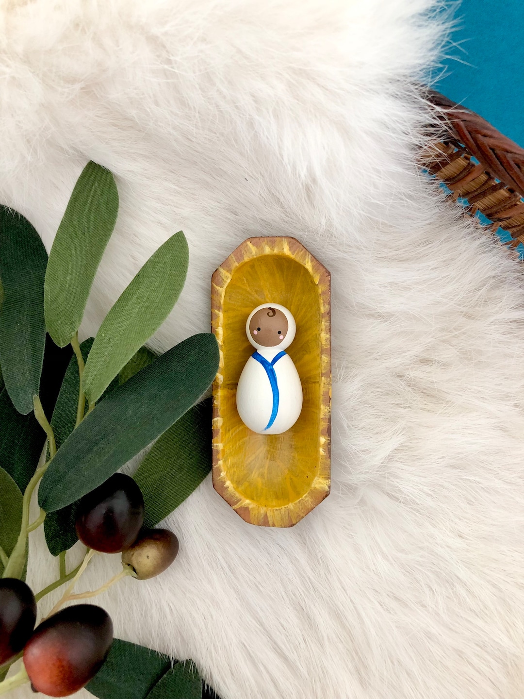 Miniature Baby Jesus and Manger for Peg Doll Nativity Sets, Diverse Kid ...