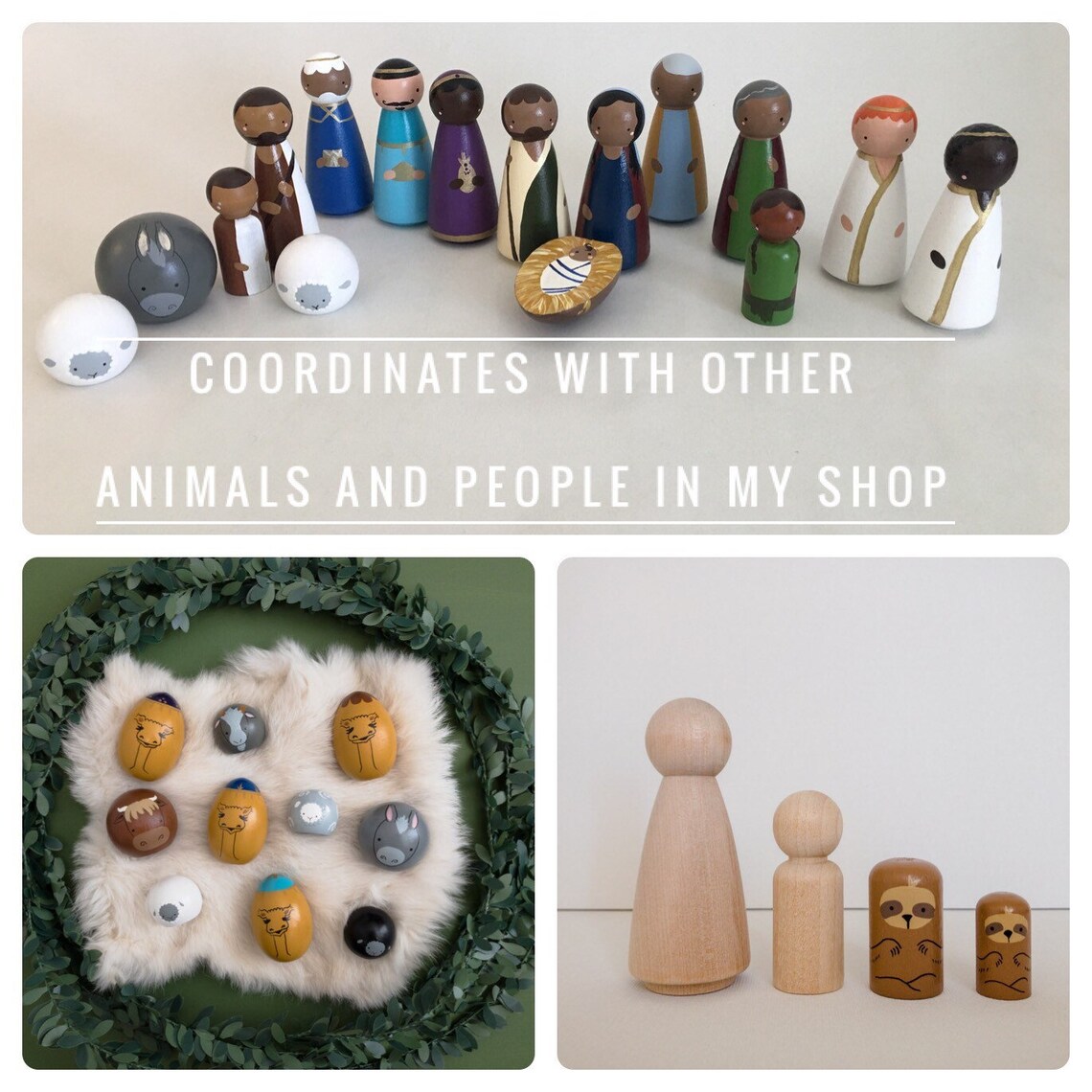 Peg Doll Nativity Set Animals, Wood Sheep for Kids Nativity Set, Peg ...
