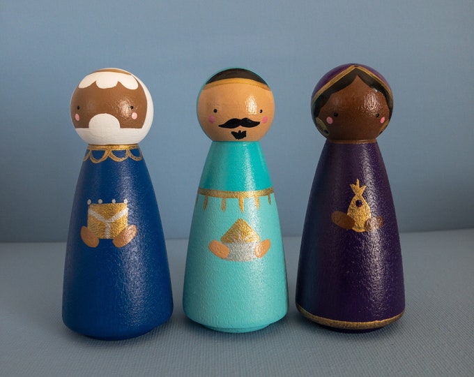 Peg Doll Nativity Set Three Wise Men, Three Magi, Wise Woman, Peg ...