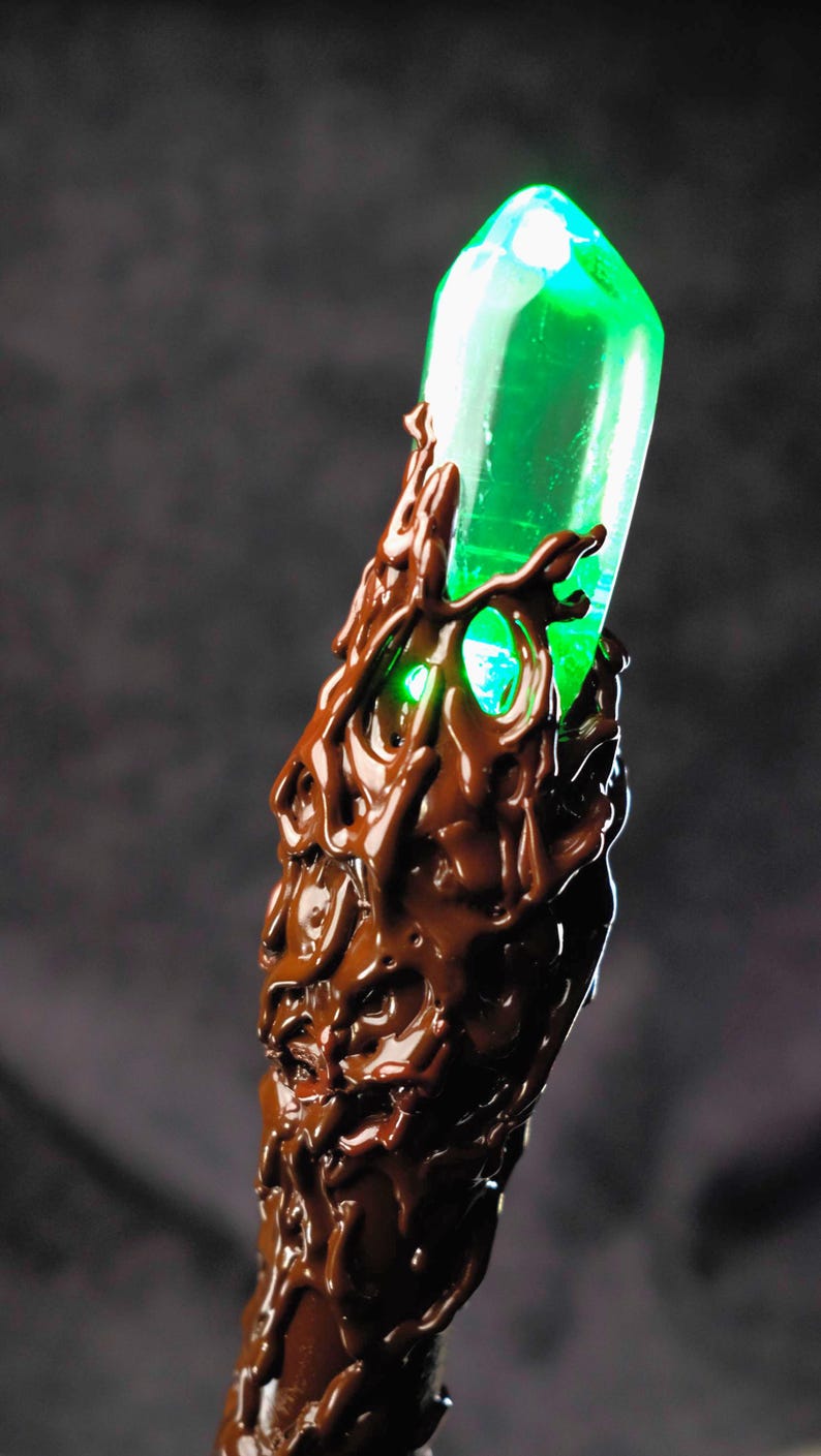 Green Flame Wizard Staff – Handcrafted LED Fantasy Staff With Crystal ...