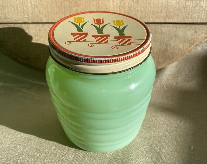 Vintage Jadeite & Tulip Grease Jar - Etsy