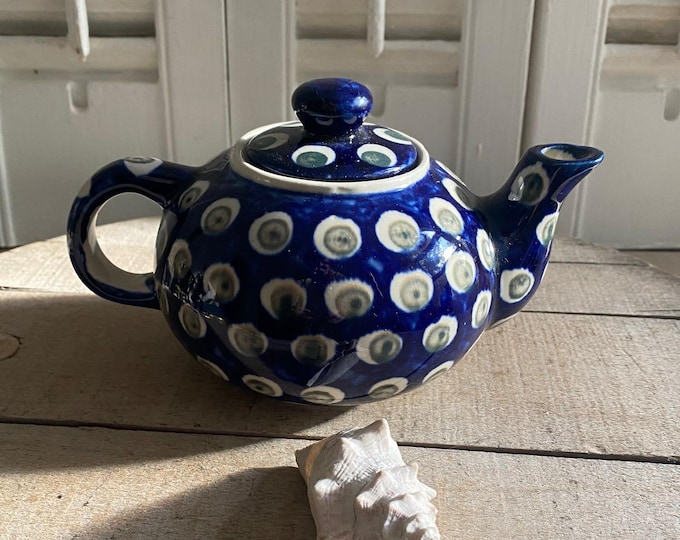Vintage Poland Pottery B Ceramic Tea Pot Kettle Blue White MM Teapot 76 ...