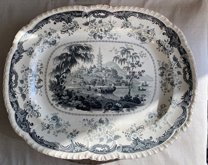 Antique Ironstone Black Transferware Platter - Etsy