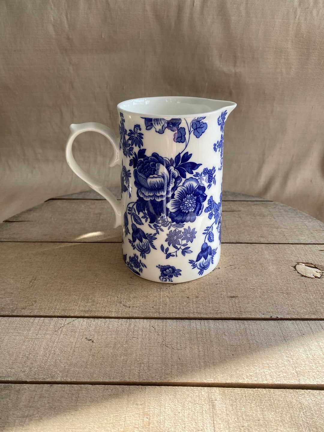 English Blue & White Pitcher - Etsy
