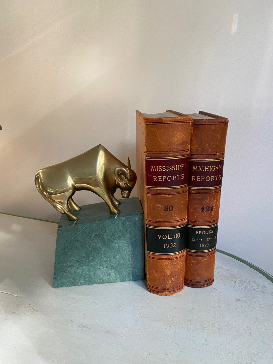Brass Bull Bookend on Marble - Etsy