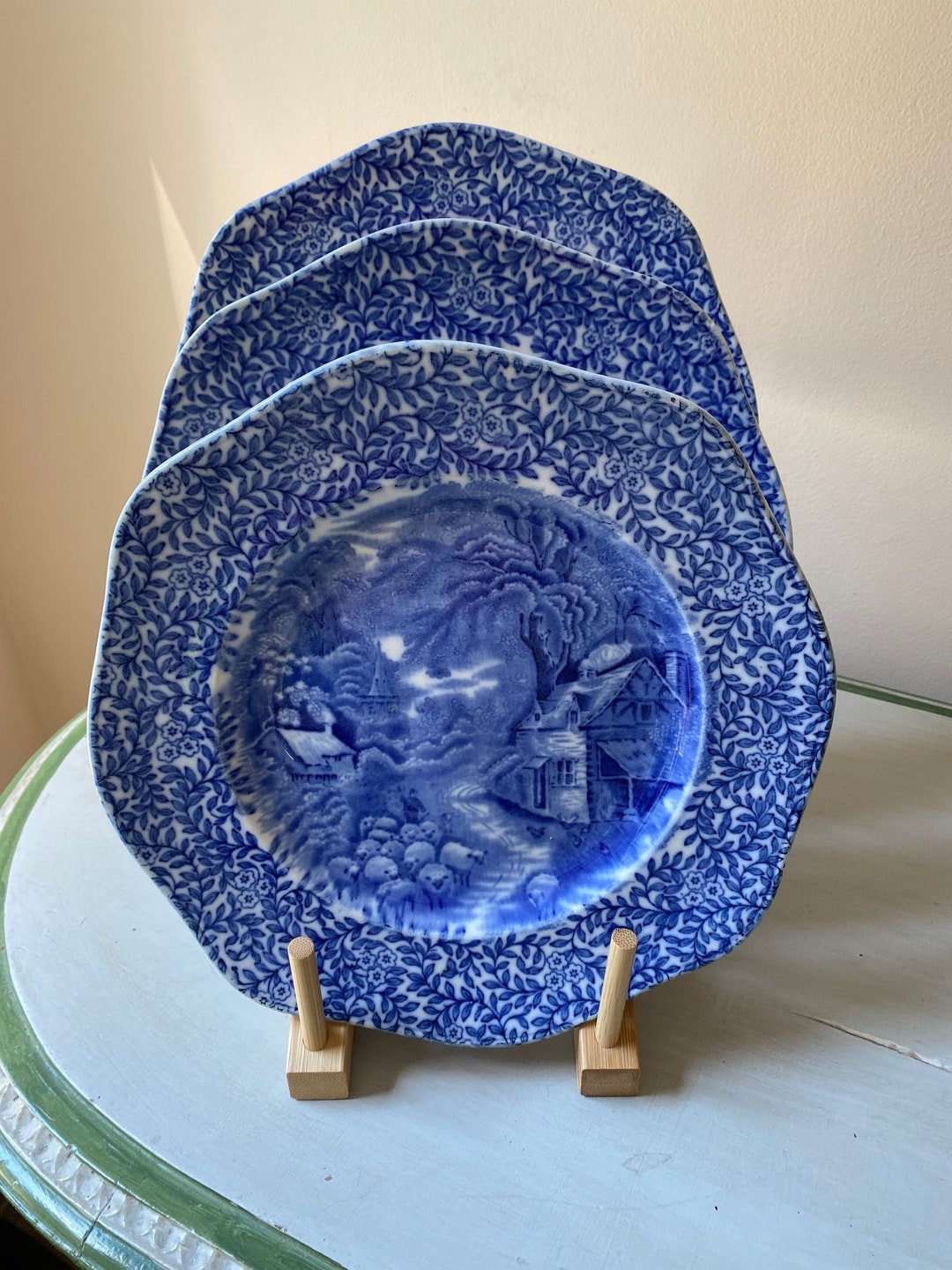 Vintage Blue Octagon Plates ( Set 3 ) - Etsy