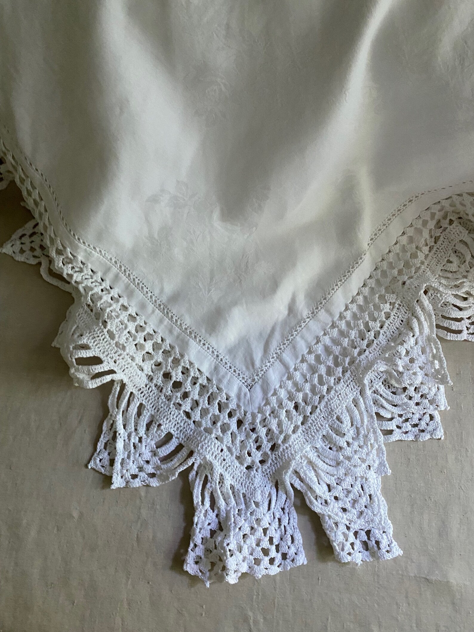 Vintage Damask & Crochet Table Topper 36 Square - Etsy