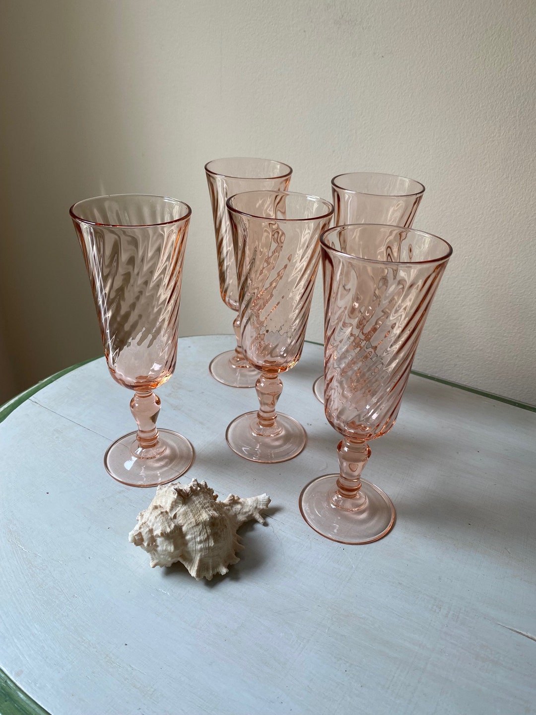 Vintage Pink Swirl Flutes ( Set of 5) - Etsy