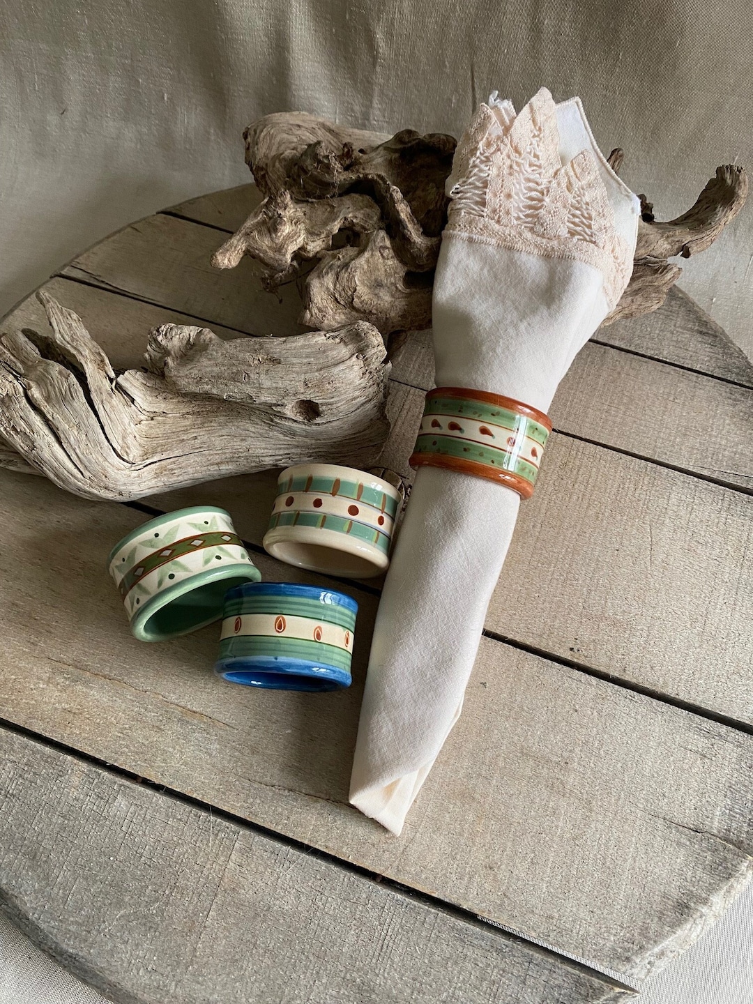 Vintage Polish Pottery Napkin Rings ( Set 4 ) - Etsy