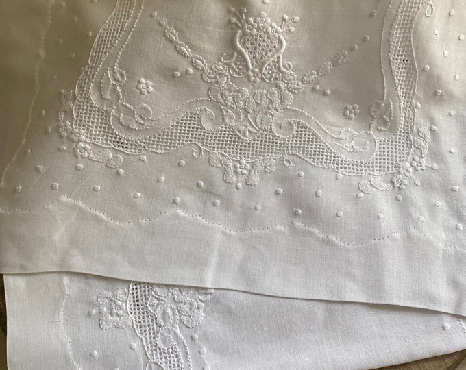 MADEIRA Tablecloth, Cut Work Linen Tablecloth, 1920's Hand Embroidered ...