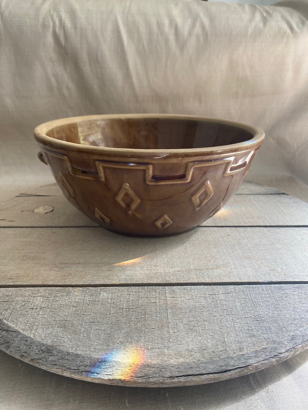 Vintage Brown Glazed Bowl Unique Pattern - Etsy