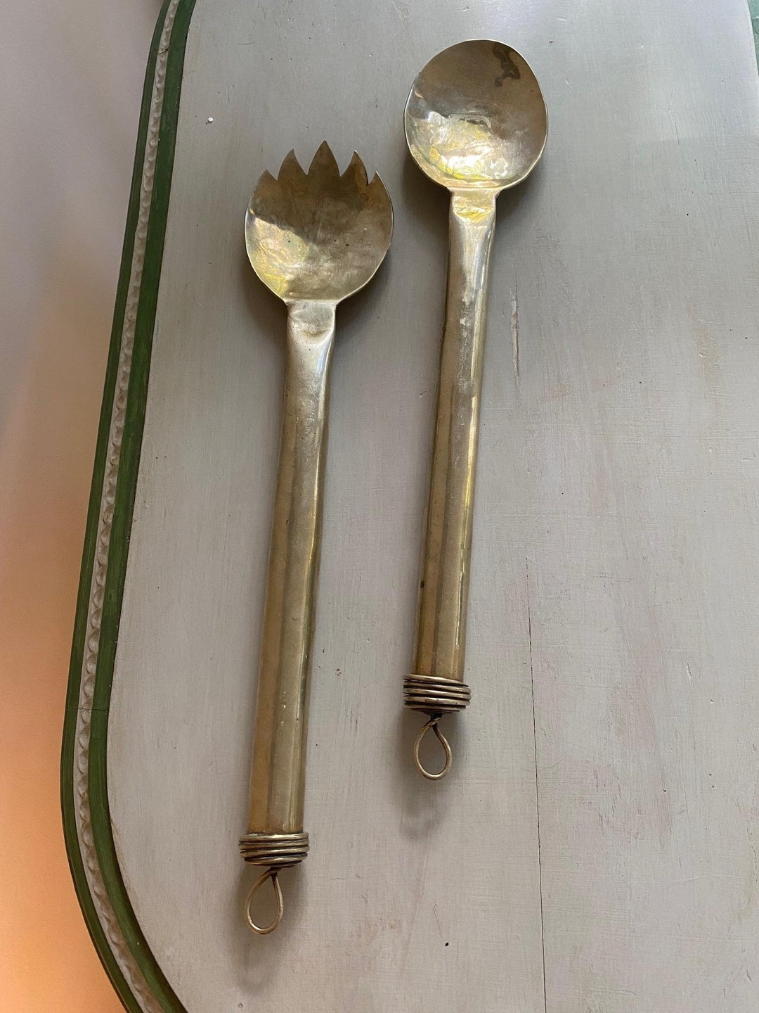 Vintage Hand Casted Brass Serving Spoons~ Pair - Etsy