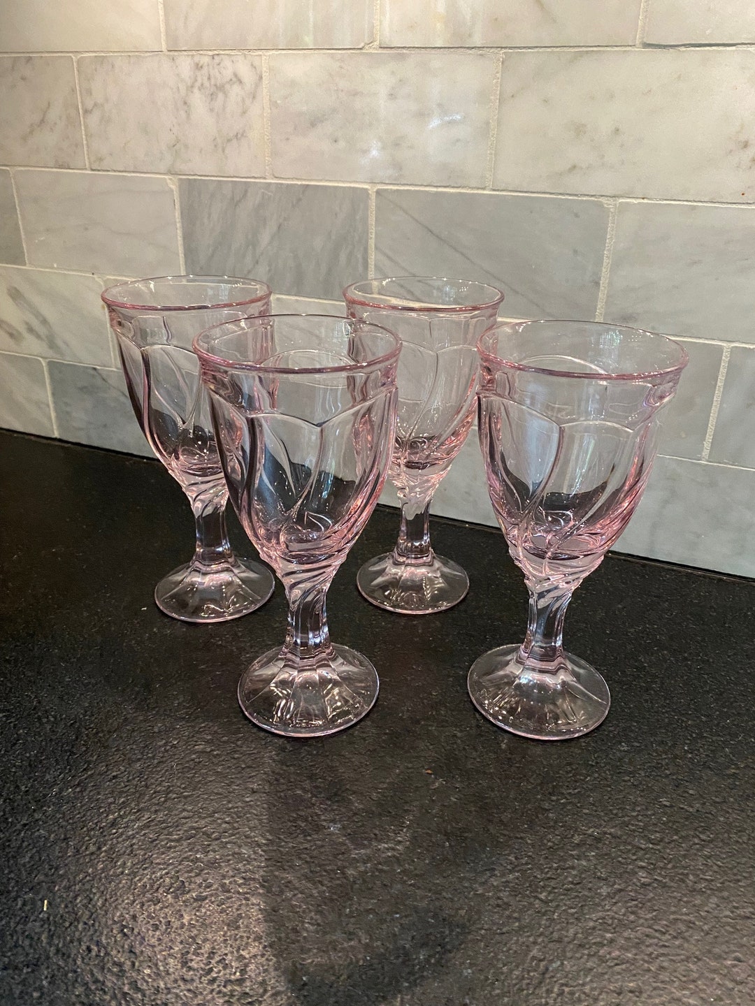Vintage Pink Water Goblets Set of 4 - Etsy