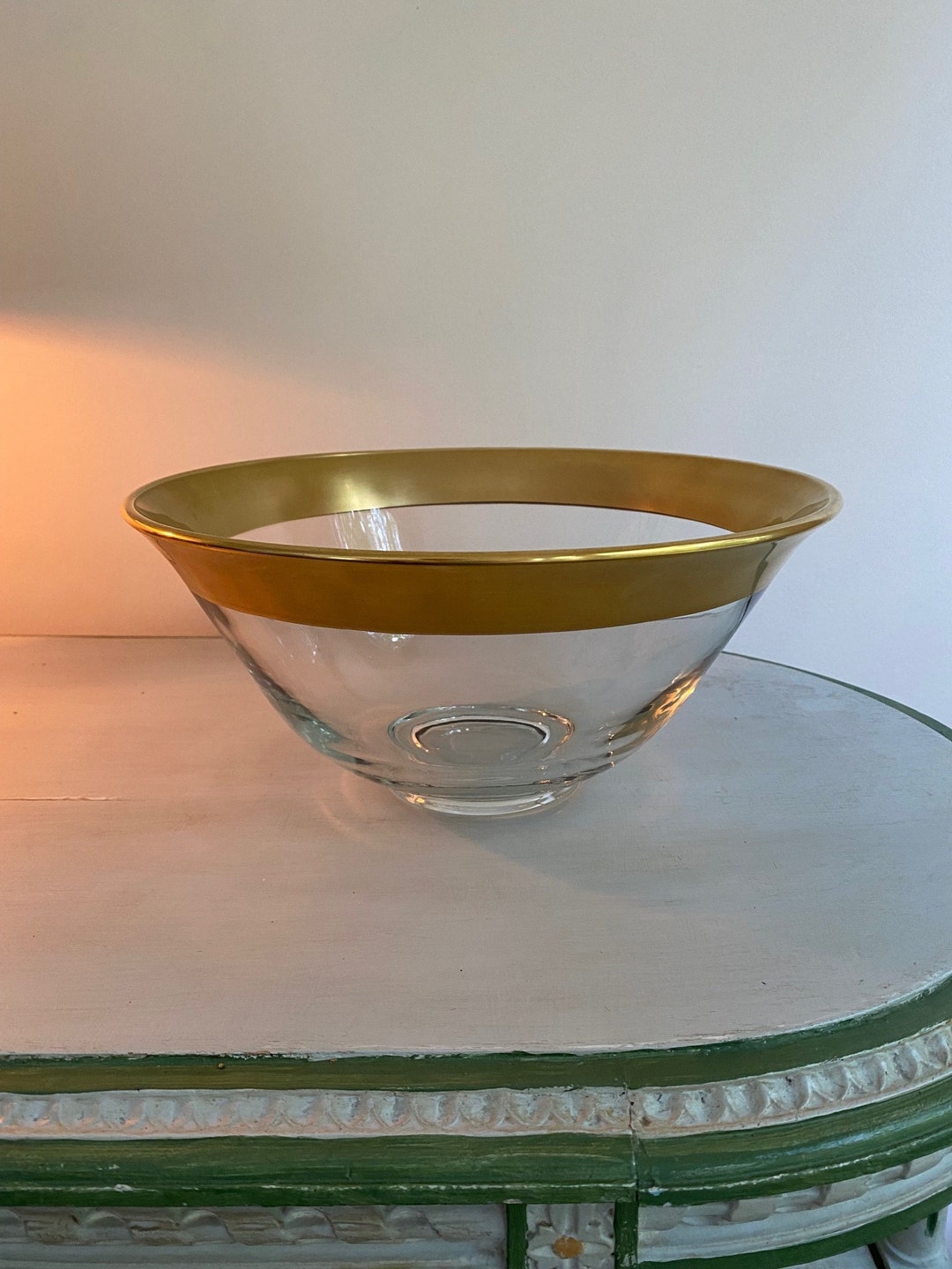 Mid Century Gold Rimmed Glass Bowl - Etsy