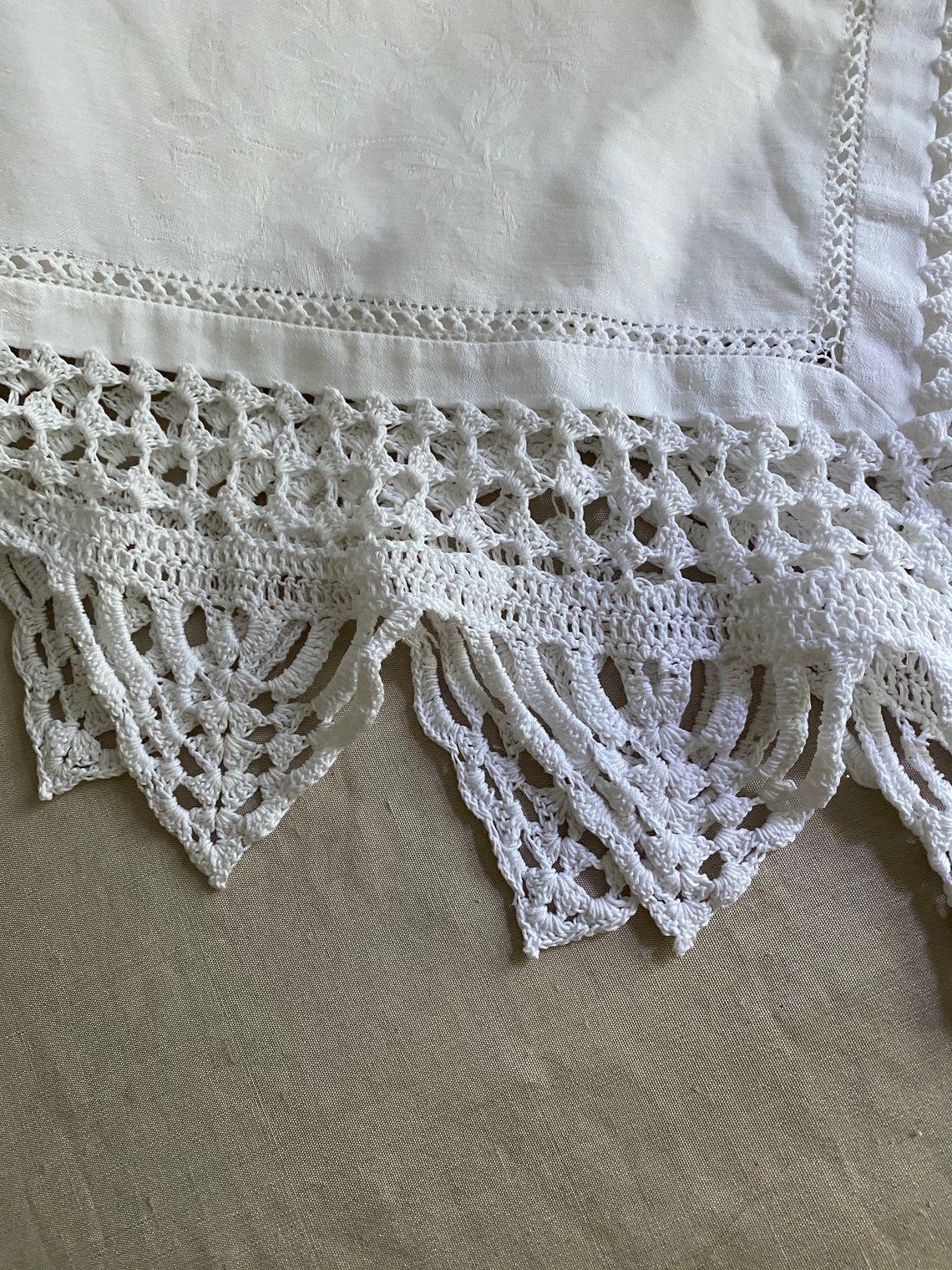 Vintage Damask & Crochet Table Topper 36 Square - Etsy