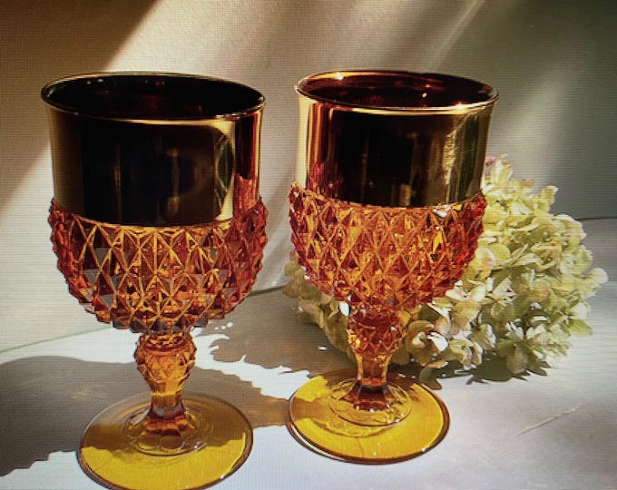 Qty 6 ~ Vintage Amber Diamond Point Goblets ~ - Etsy