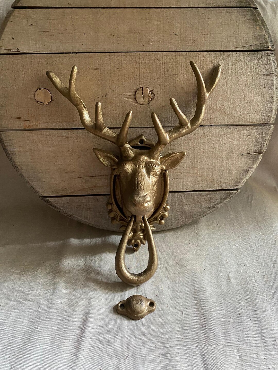 Gilded Gold Iron Deer Head Door Knocker - Etsy