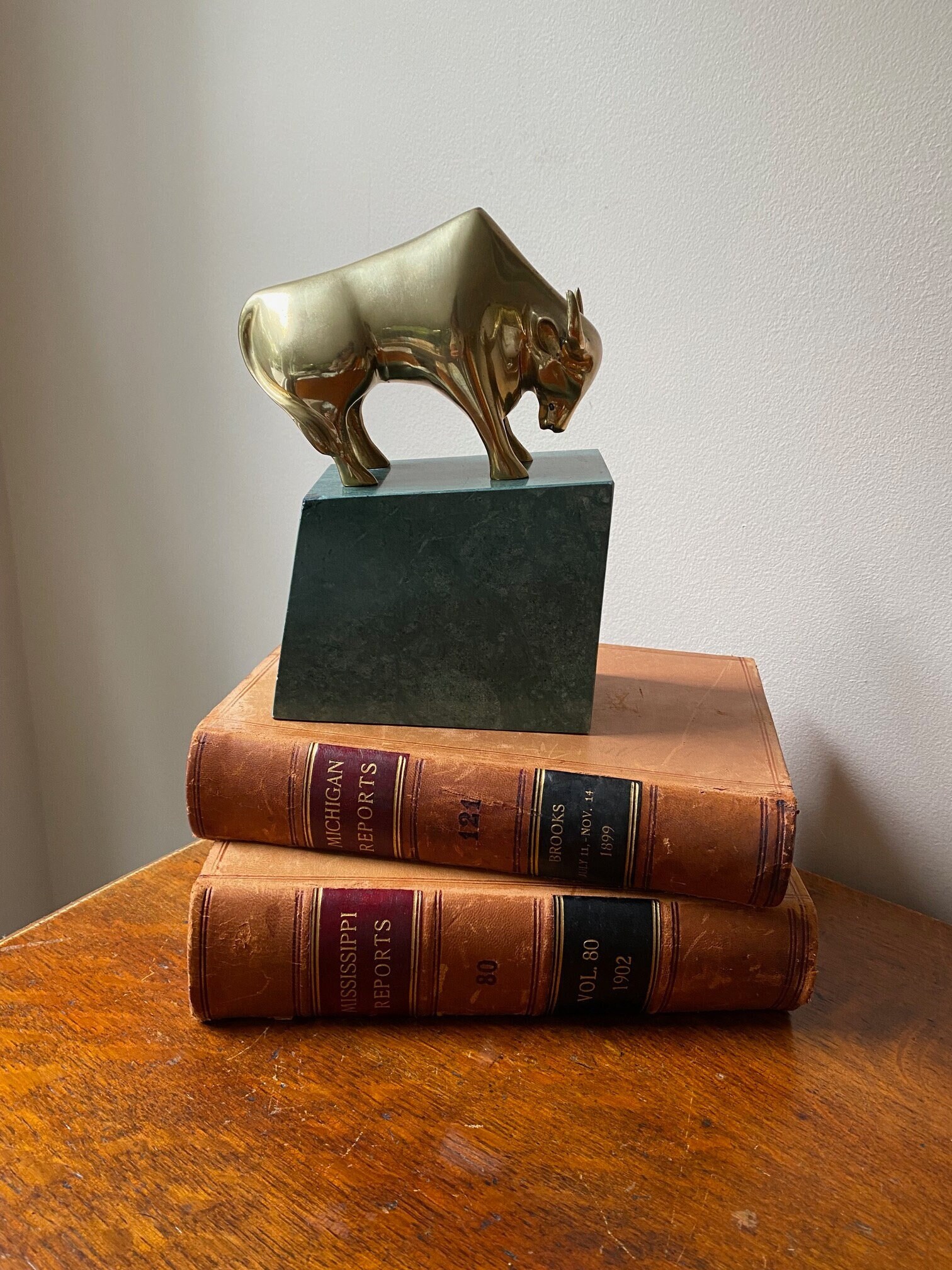 Brass Bull Bookend on Marble - Etsy