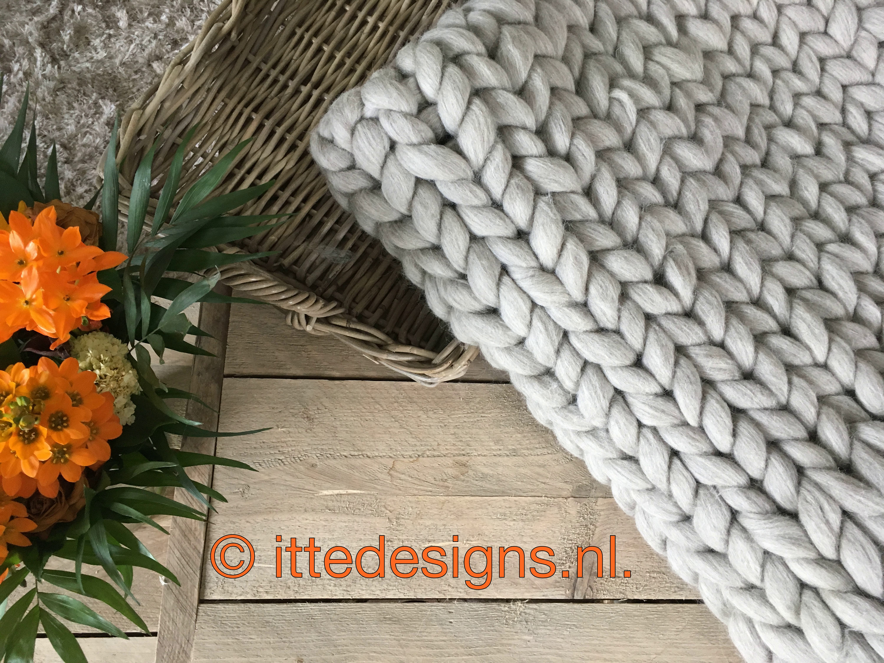 Woondeken XXL 100% Merino Wol lichtgrijs/bruin / Plaid Dikke Wol Chunky ...