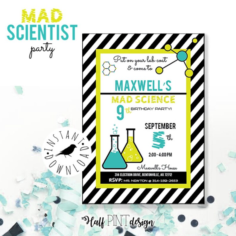 Mad Scientist Birthday Party Invitations Mad Science Party | Etsy