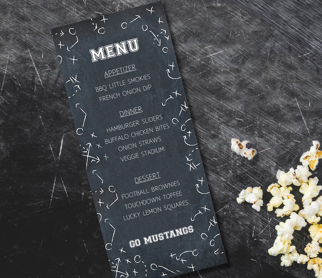 Football Party Individual Menus, Football Chalkboard Play Sign ...