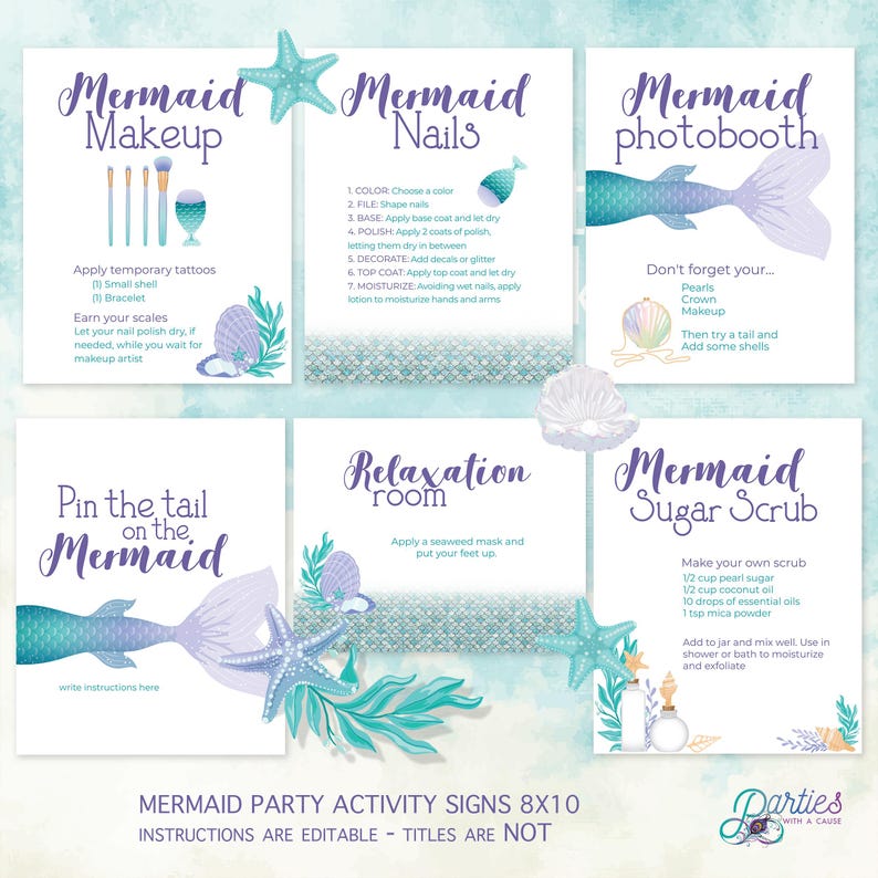 Mermaid Party Signs Bundle, Mermaid Party Activities, Little Mermaid ...