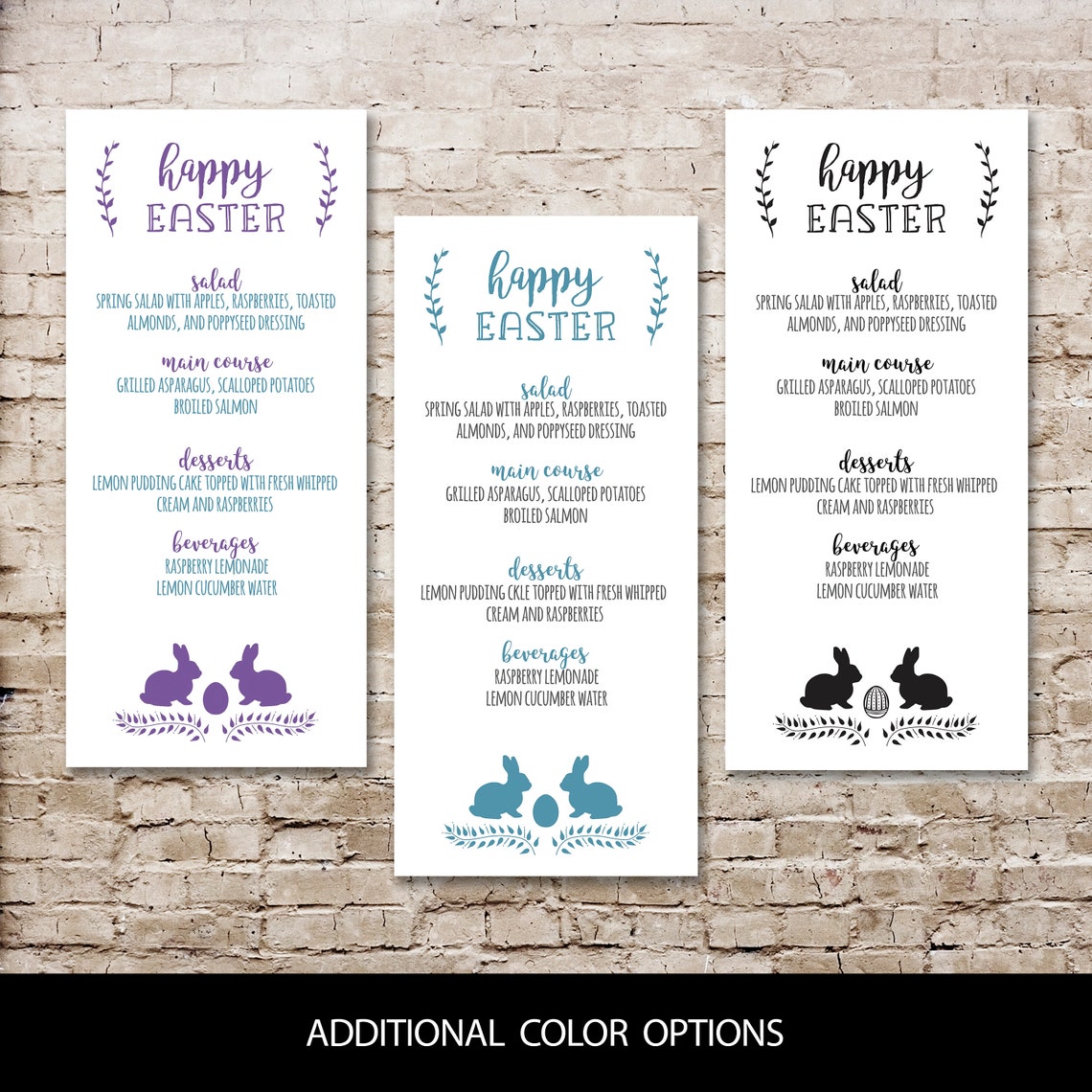 Printable Easter Dinner Menus, 3 Color Options, Easter Dinner Ideas ...