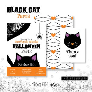 INSTANT DOWNLOAD: Black Cat Halloween Party Invitation, Kids Halloween ...
