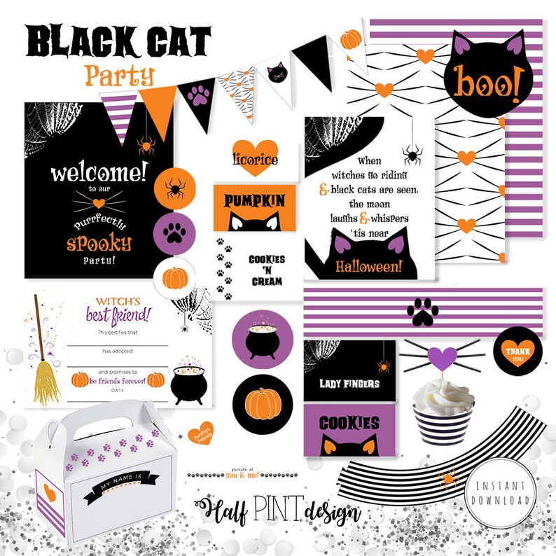 VALUE BUNDLE: Black Cat Halloween Party Decor, Kids Halloween Party ...