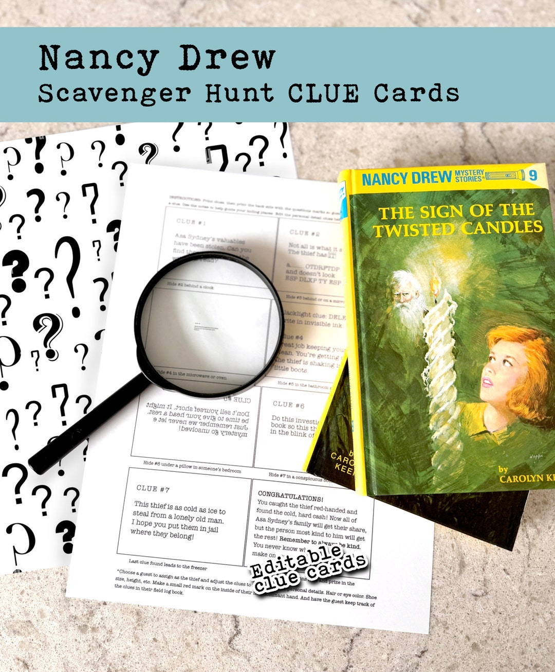 Detective Party Scavenger Hunt Cards, Decoder Wheel Detective Tags ...