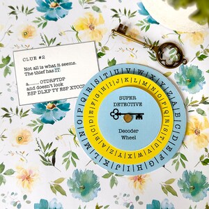 Detective Party Scavenger Hunt Cards, Decoder Wheel Detective Tags ...