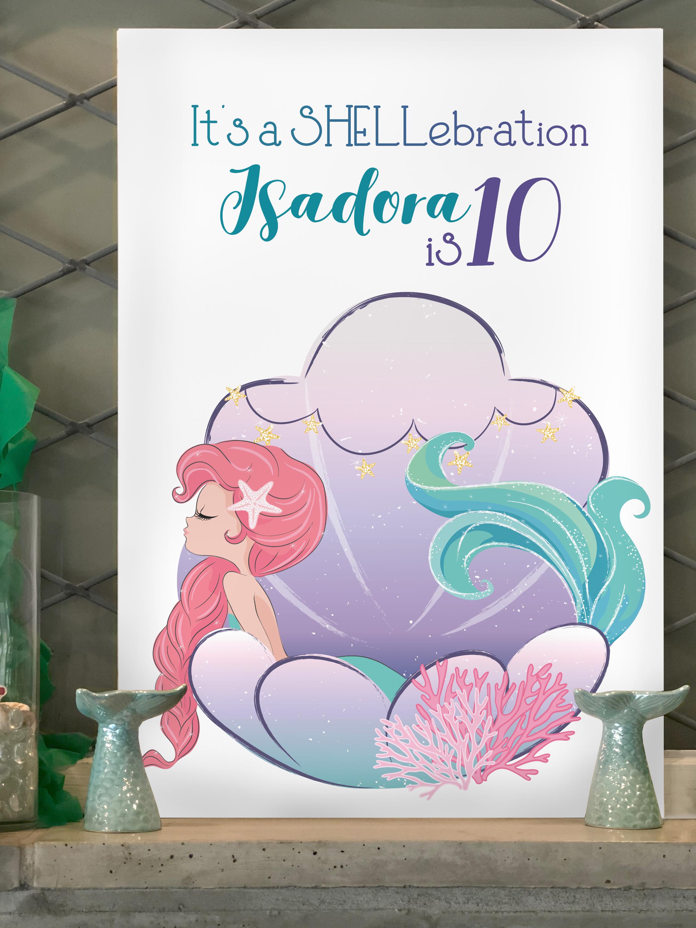 Mermaid Birthday Party Welcome Poster, Mermaid Shellebration Backdrop ...