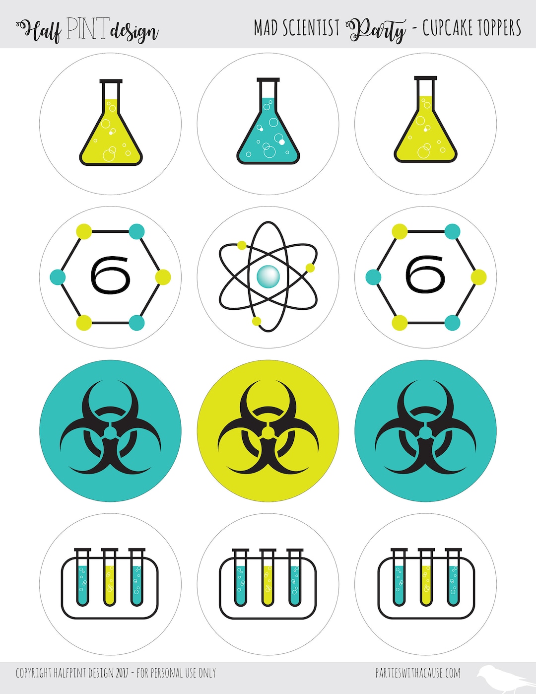 Mad Science Party Cupcake Toppers, Mad Scientist Party Labels, Science ...